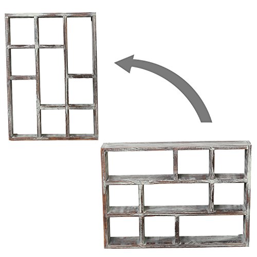 MyGift Rustic Shadow Box, 9-Compartment Torched Wooden Freestanding & Wall Mountable Knickknack Display Shelf, Curio Shelves