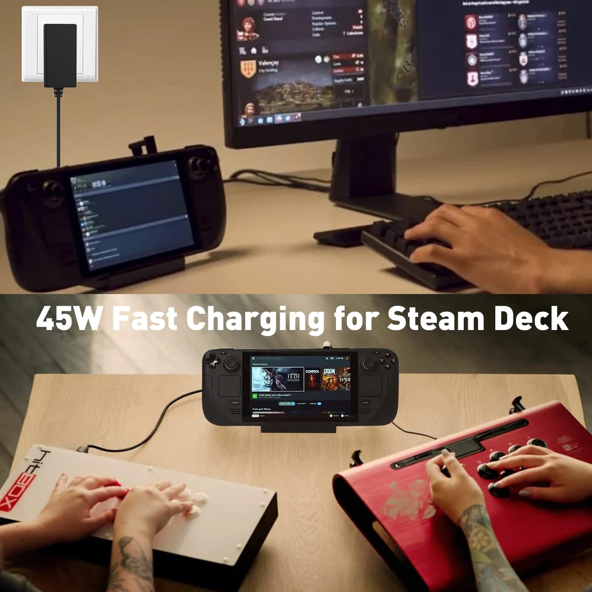 45W USB C Charger for Steam Deck and Nintendo Switch,Foldable Power Adapter Supports Super Fast Charging,AC Adapter Compatible with Laptops Tablet