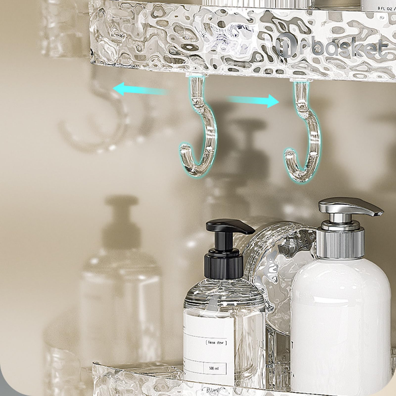Androf Acrylic Transparent Shower Storage Rack, No Drill Clear Wall Caddy Suction Cup, Raidley Easymount Bathroom Storage Shelf, Light Luxury Punch-Free Corner Shelves with Rabbit (Clear Square)