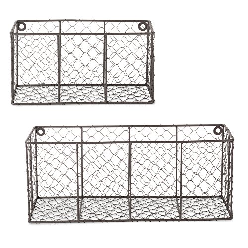 DII Chicken Wire Collection Farmhouse Vintage Wall Baskets, Assorted Basket, Vintage Grey