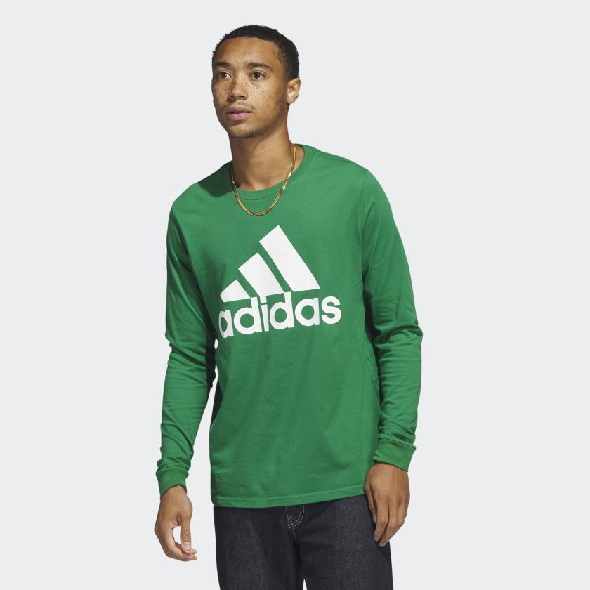 adidas Amplifier Long Sleeve Badge of Sport Tee Men's, Green, Size S