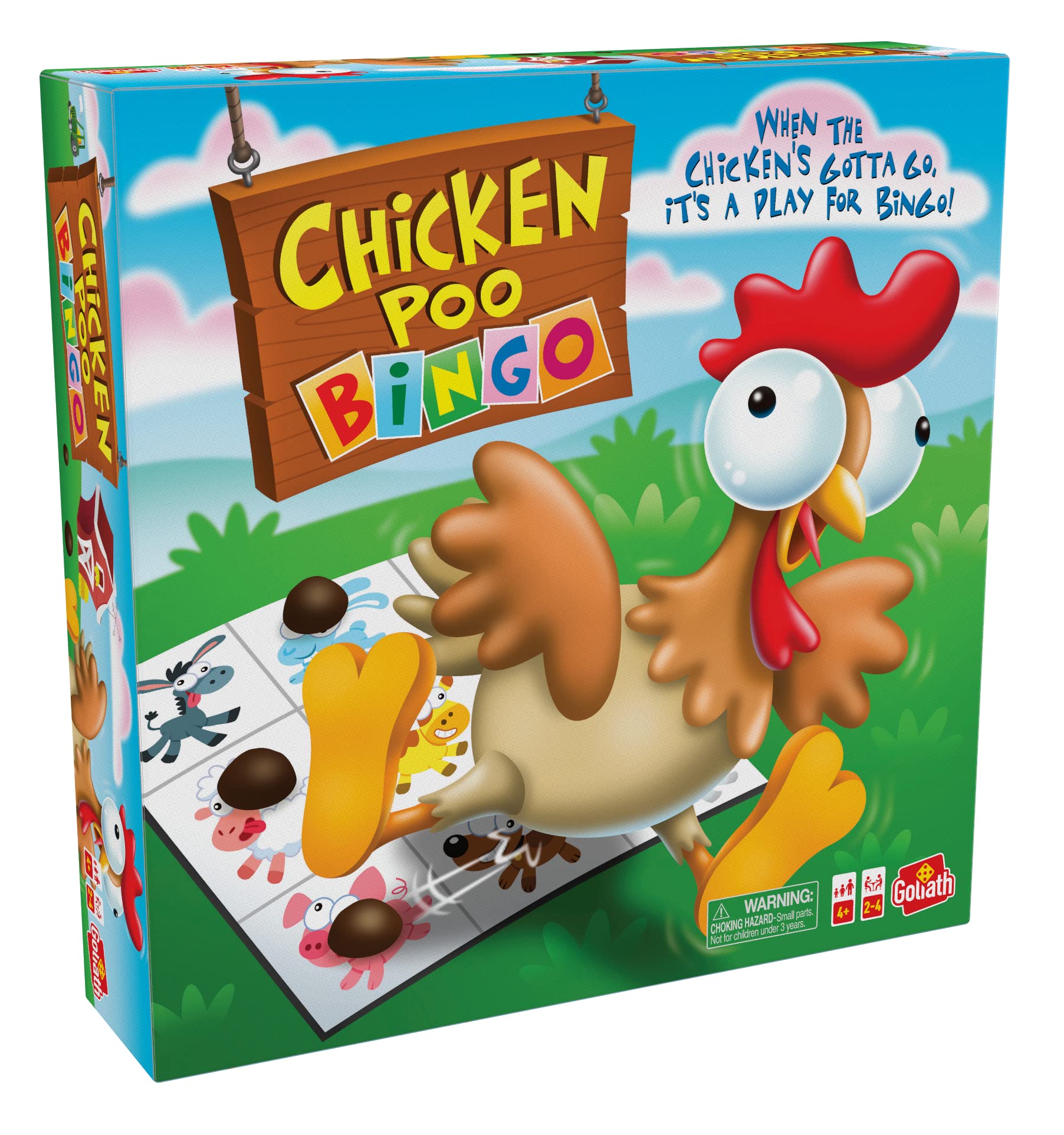 Goliath Chicken Poo Bingo Game - Wind-Up Chicken Drops Poos On Bingo Game Board - Ages 4 and Up, 2-4 Players