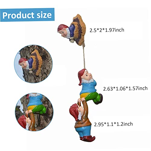 Naisicore Tree Climbing Gnome Statues, Resin Gnomes Tree Hugger Figurines, 3 Mini Gnome Tree Hanging Ornament, Garden Landscape Decor for Yard Lawn Art
