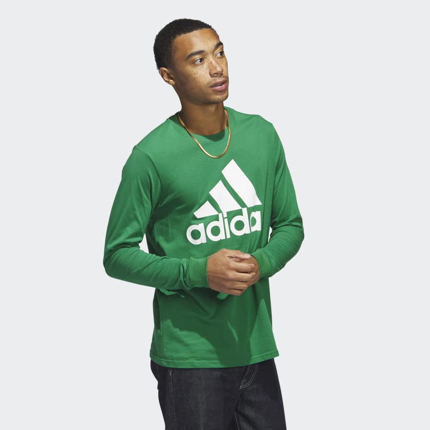 adidas Amplifier Long Sleeve Badge of Sport Tee Men's, Green, Size L