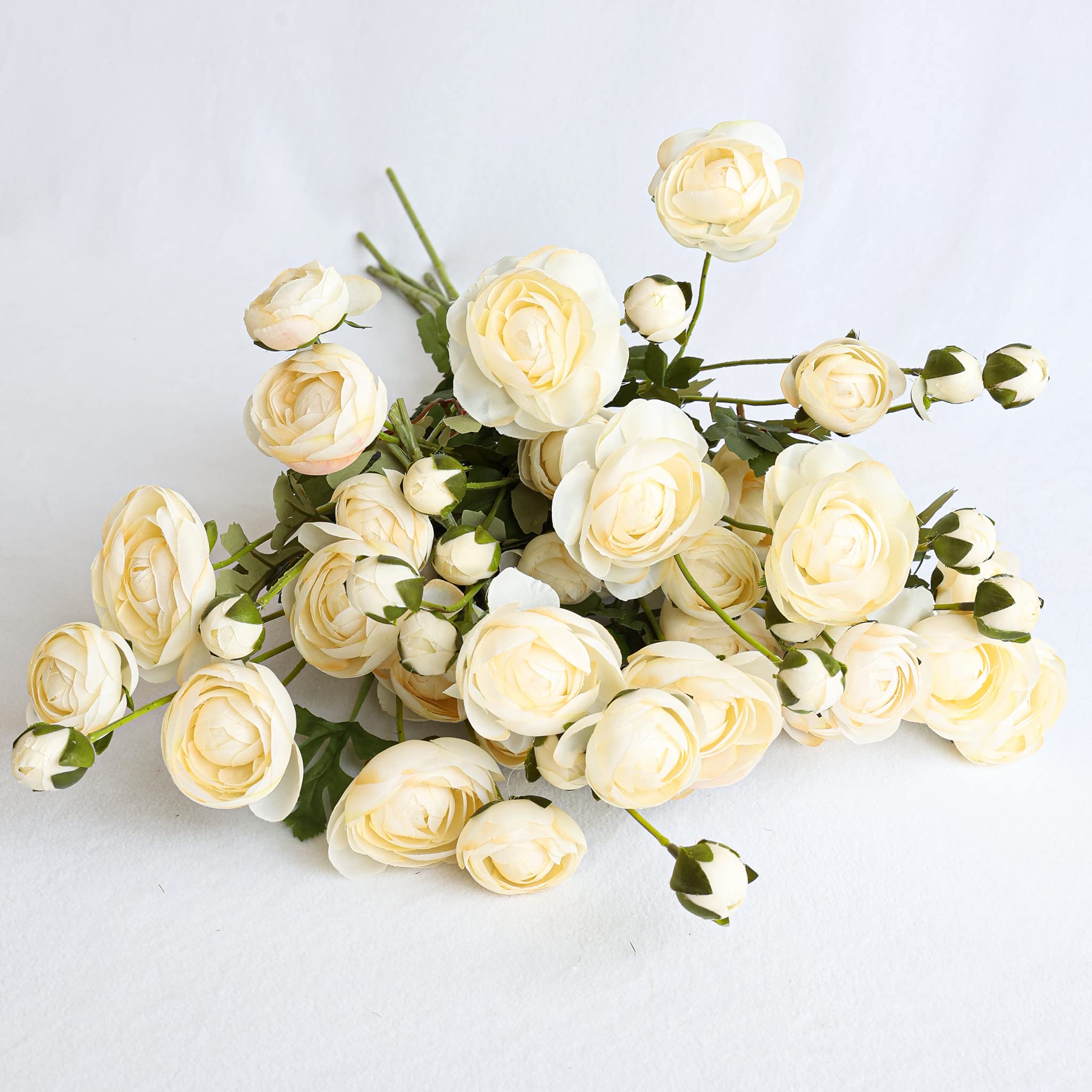 Artificial Fake Ranunculus Flowers | Beautiful Wedding, Home, Garden & Party Decorations | Gift Idea | 6 Lush Flower Stems, Handcrafted Flowers Designed by Florists (White)