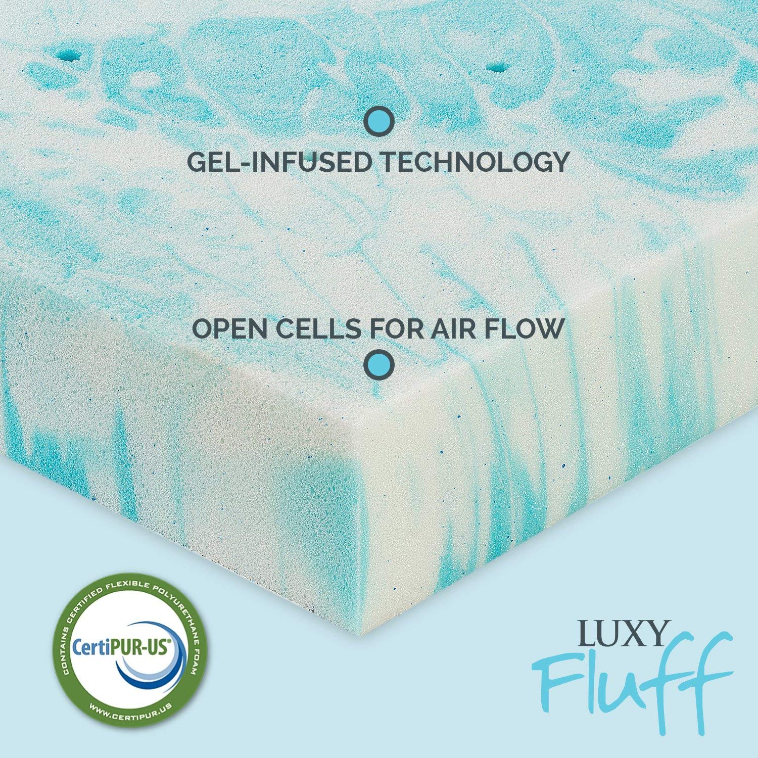 LuxyFluff 2-Inch Gel-Infused Memory Foam Mattress Topper for Cribs and Toddler beds, with Added Ventilated Removable Washable Bamboo Cooling Cover and Corner Straps – 52”x27”x2”