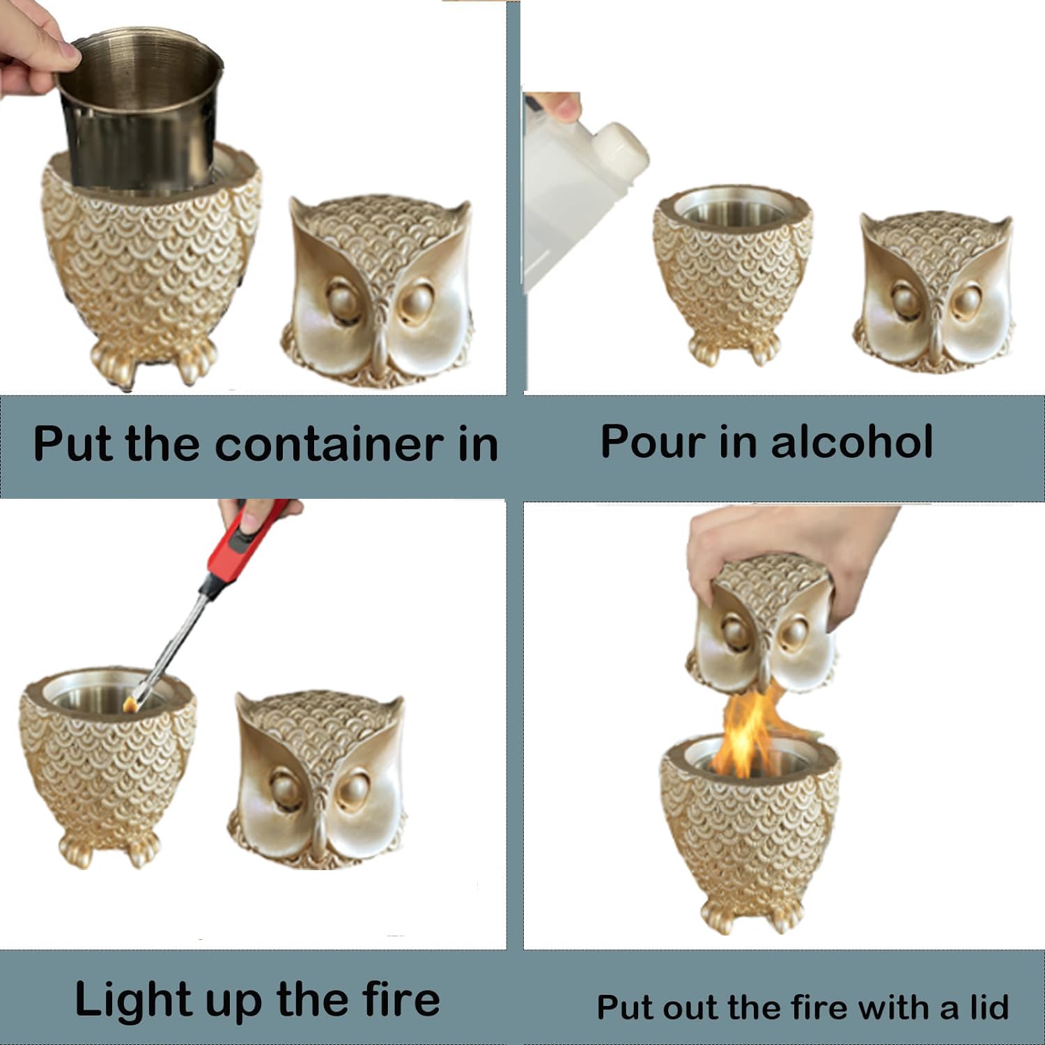 Aobaks Tabletop Fire Pit, Tabletop Fireplace, Gold Owl Shape Table Top Fire Pit Bowl, Personal Fire Pit Indoor Fire Pit for Indoor and Outdoor Use.
