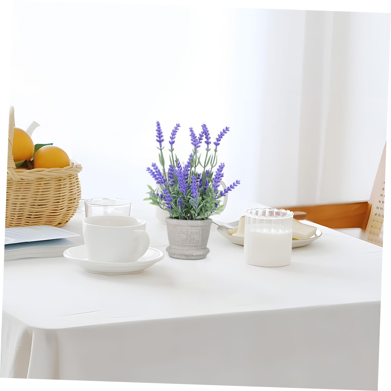 Artificial Flowers Plastic Lavender Arrangements in Pots for Decor 8.7 x 3.1Inch (Purple)