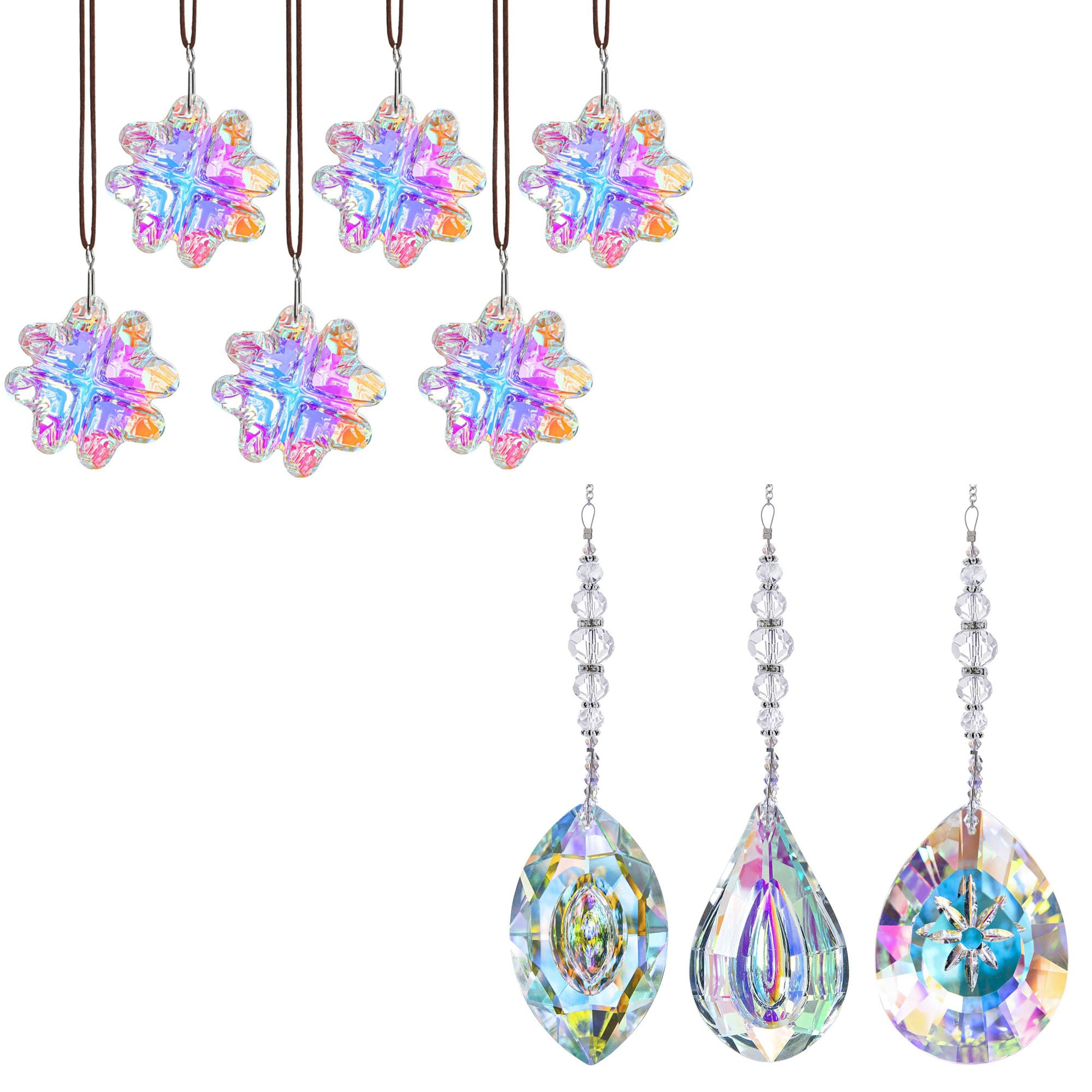 9pcs AB Coating Hanging Crystals Rainbow Crystal Prisms Suncatchers