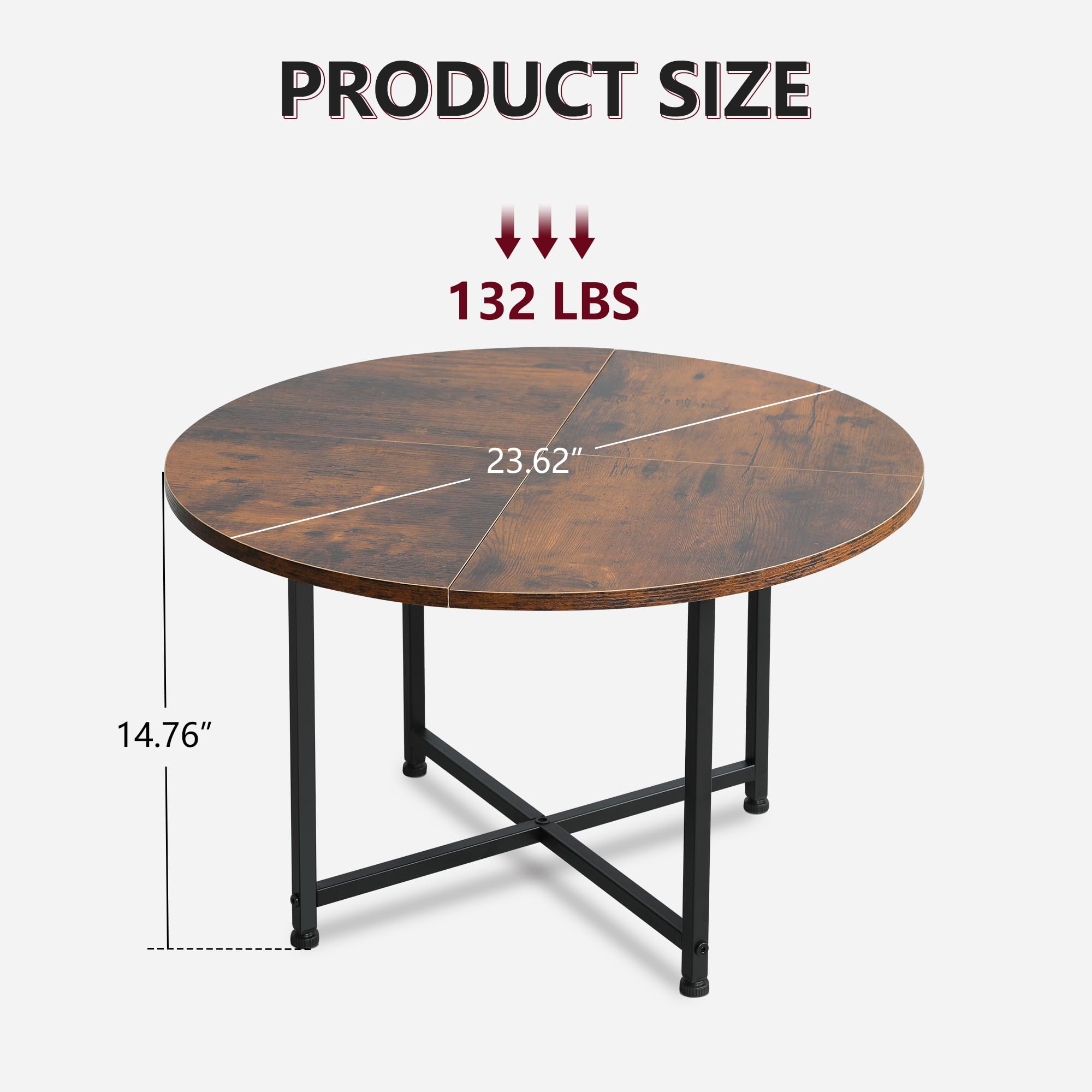 SENIG Round Coffee Table, 2-Tier Coffee Table with Storage Shelf for Living Room, Center Table for Small Spaces, Rustic Brown
