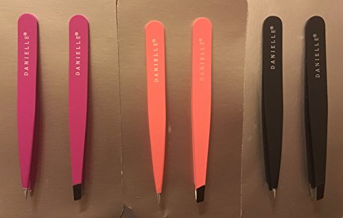 Danielle Creations Soft Touch Slant and Point Stainless Steel Tweezers, Pink