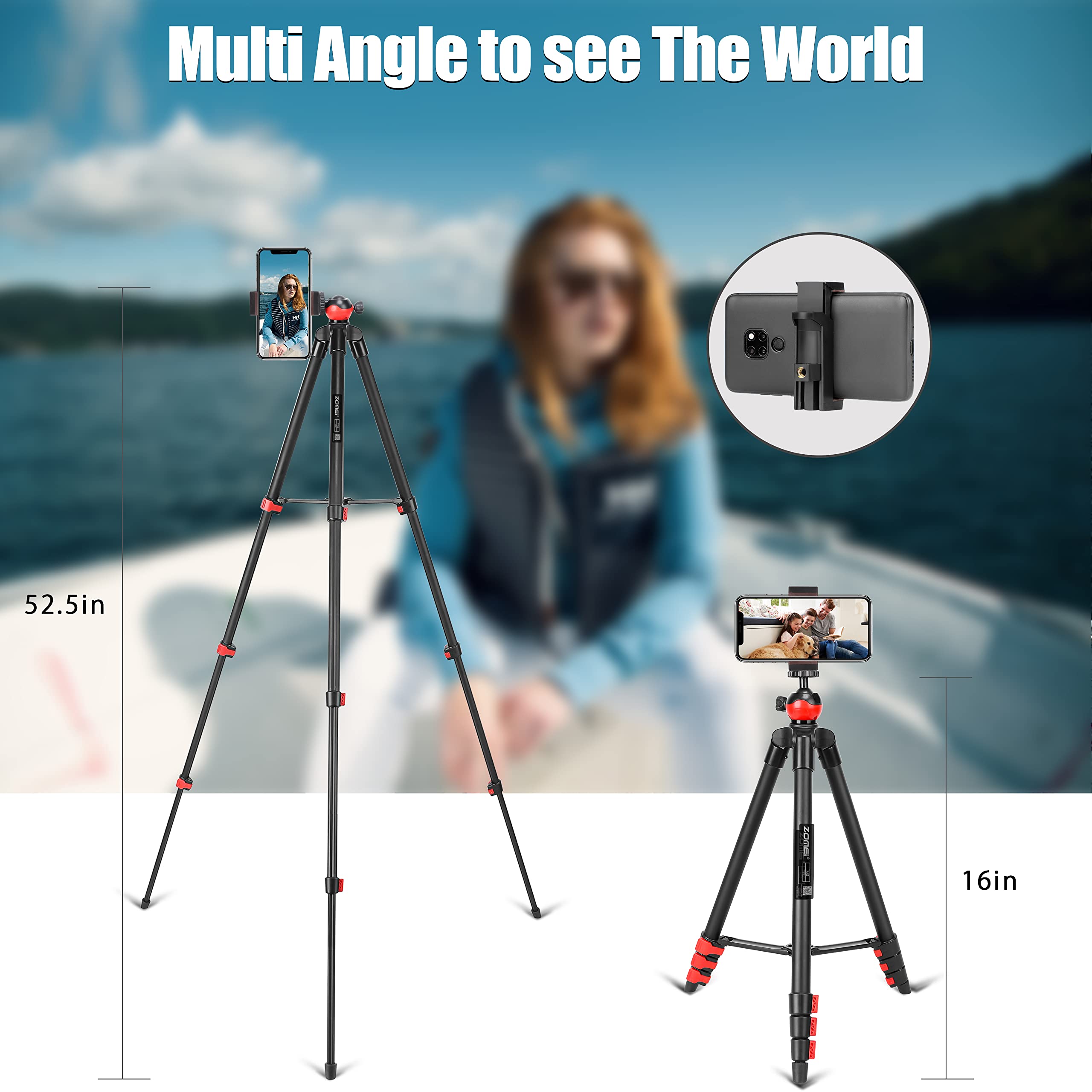 65"/165cm Phone Tripods with Remote Shutter and Universal Clip, Cell Phone Holder Compatible with iPhone/Android/Sport Camera Perfect for Video Recording/Selfies/Live Stream/Vlogging