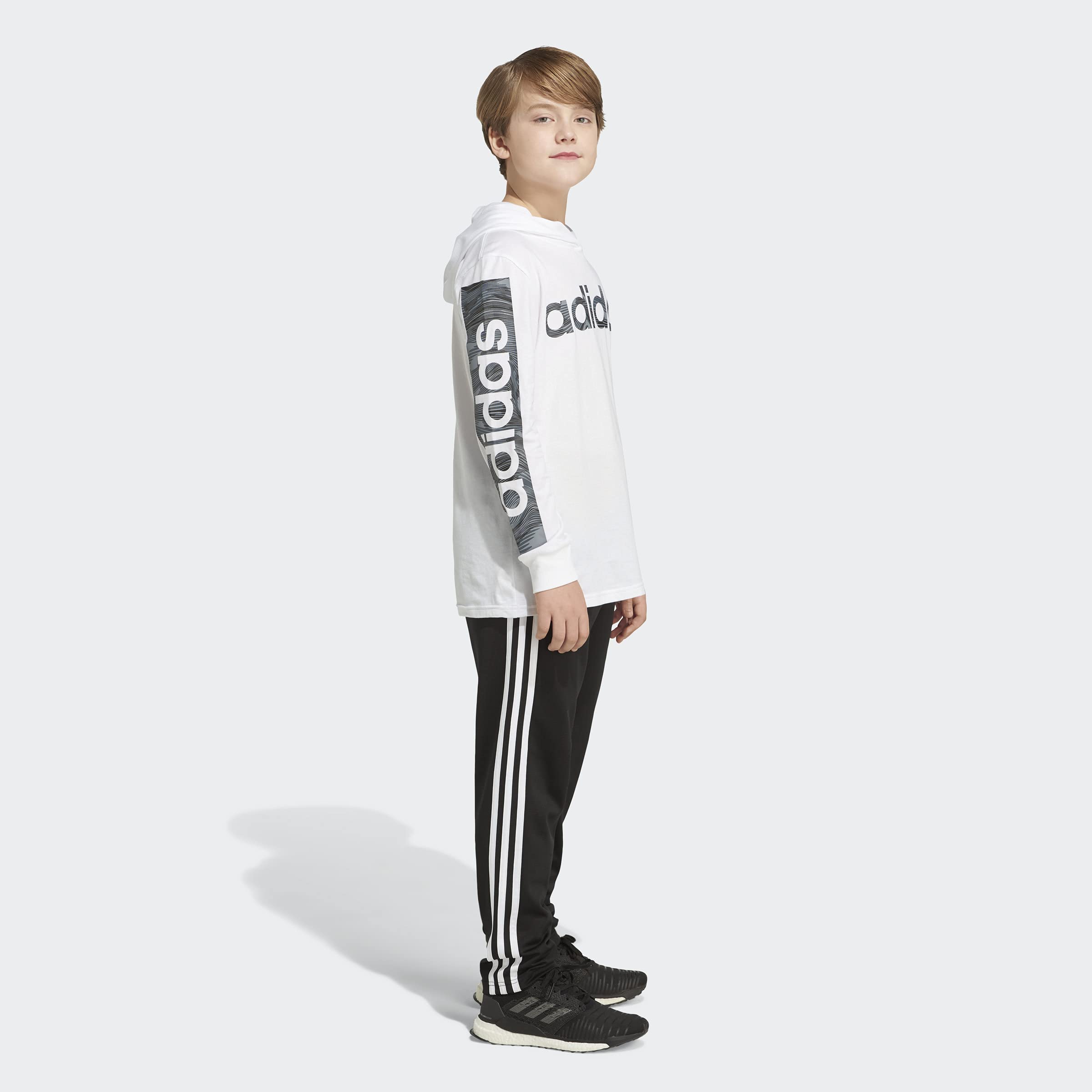 adidas boys Long Sleeve Linear Camo Hooded Tee T Shirt, White, Large US