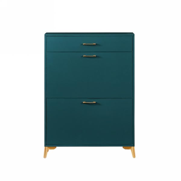 SPOFLYINN Shoe Storage Organizer Freestanding 8 Pair Storage Organizer with 2 Flip Door for Entryway Hallway Bedroom 32 x 10 x 43in Green
