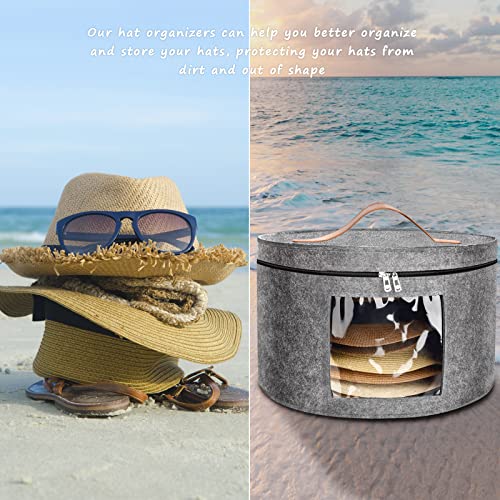 CAPHONT 2 Pack Huge Hat Box for Women & Men Hat Storage Boxes Foldable Felt Round Travel Hat Organizer Large Size (19" D x 17" H) & Small Size (17" D x 10" H) with Dustproof Lid for Various Hats