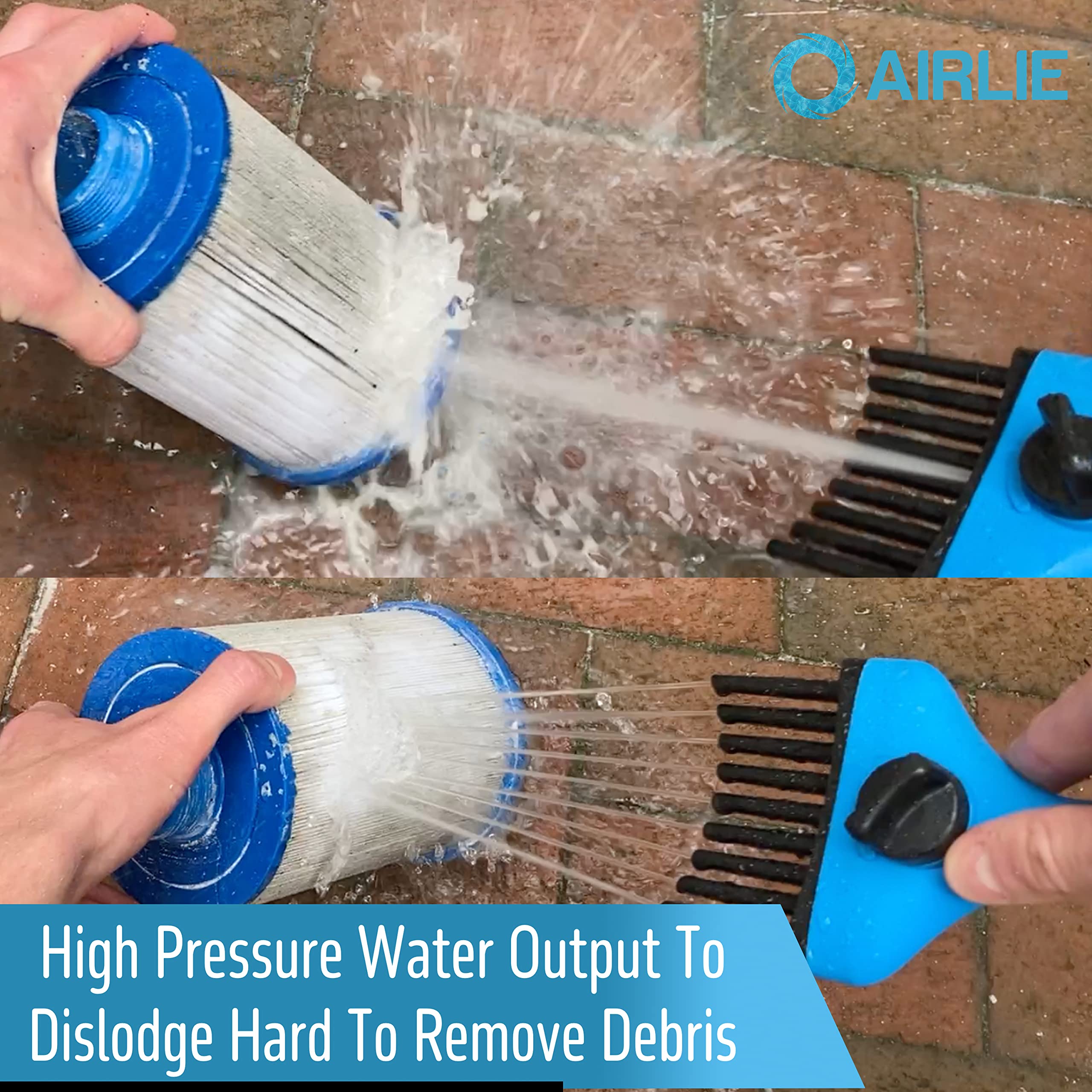 Airlie High Pressure Pool Filter Cleaner, Clean Filters Fast, Dual High Pressure Spray Modes, Dispersed or Direct Options, Durable Construction with Rubber Grip Handle, Sturdy Leak-Free Design