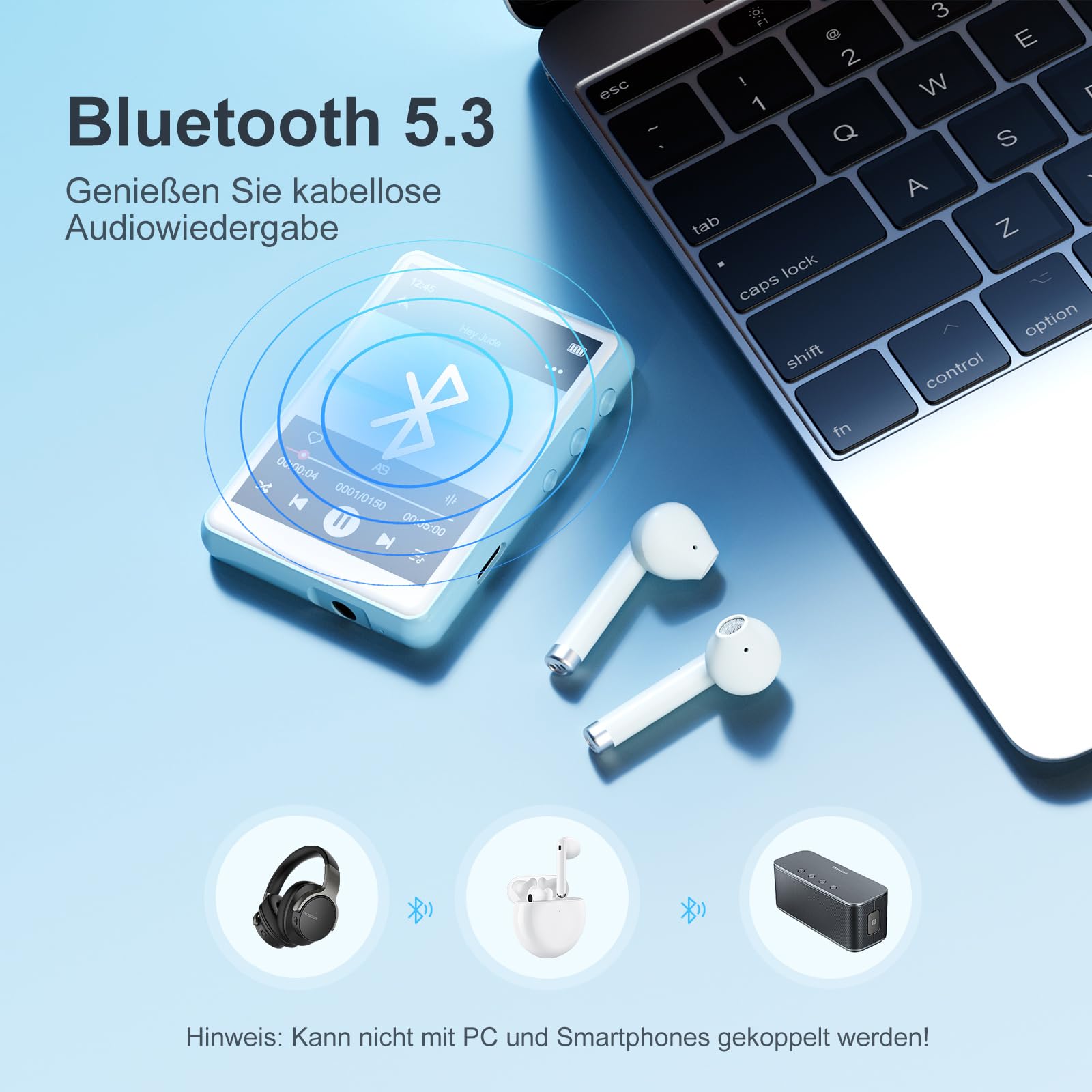 64GB MP3 Player with Bluetooth 5.3 - MECHEN 2.4" Full Touch Screen,Portable Digital HiFi Lossless Sound Music MP3 MP4 Player with Speaker,FM Radio,Line-in Recording,E-Book,Earphones Included.