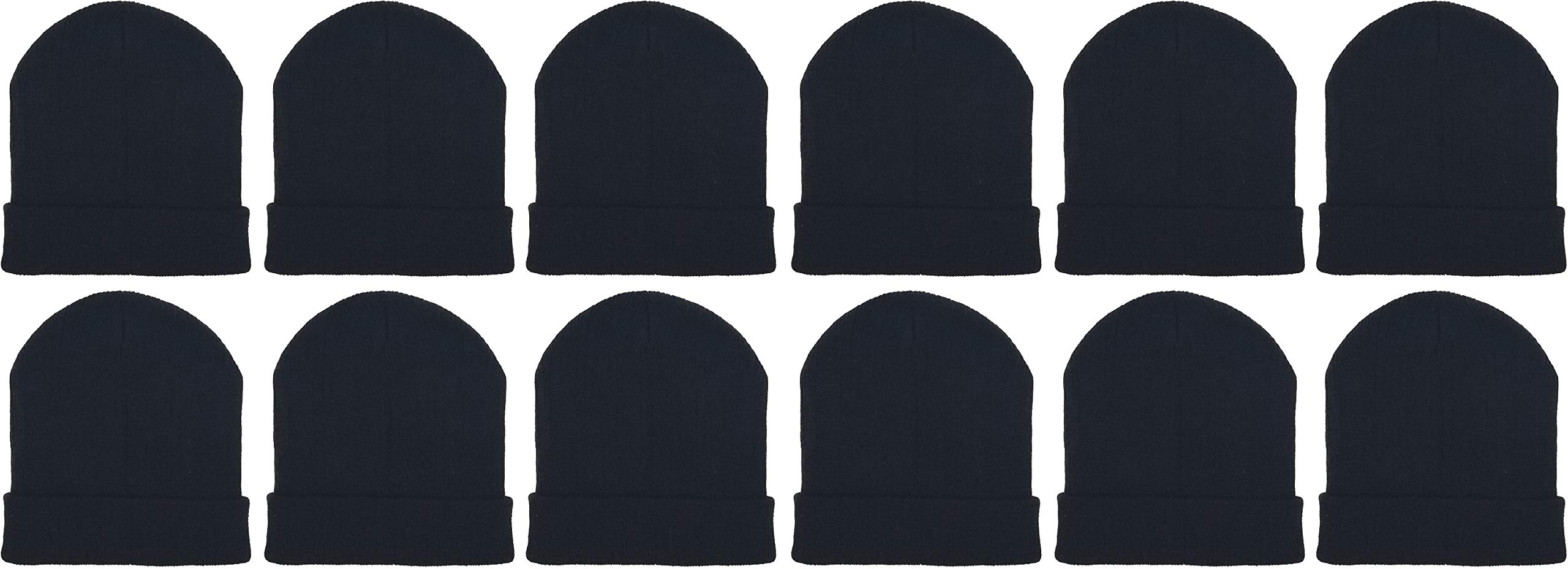 48 Pack Winter Beanies, Bulk Cold Weather Warm Knit Skull Caps, Mens Womens Unisex Hats (Black)
