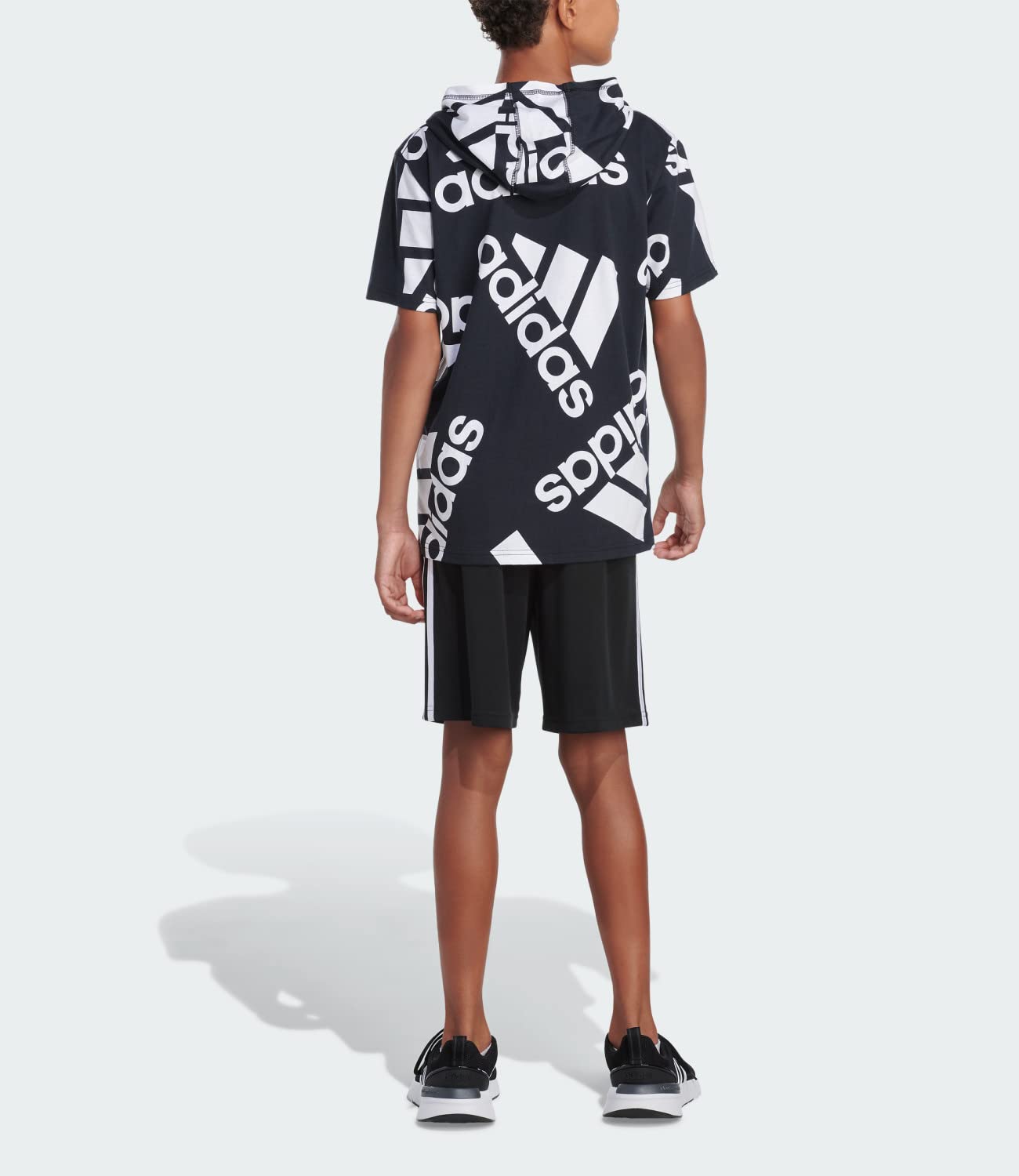 adidas Boys' Big Short Sleeve Hooded T-Shirt (Large, Brand Love Black)