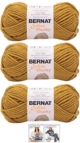 Bernat Softee Chunky Yarn Bundle Super Bulky Number 6, 3 Skeins (Brass)