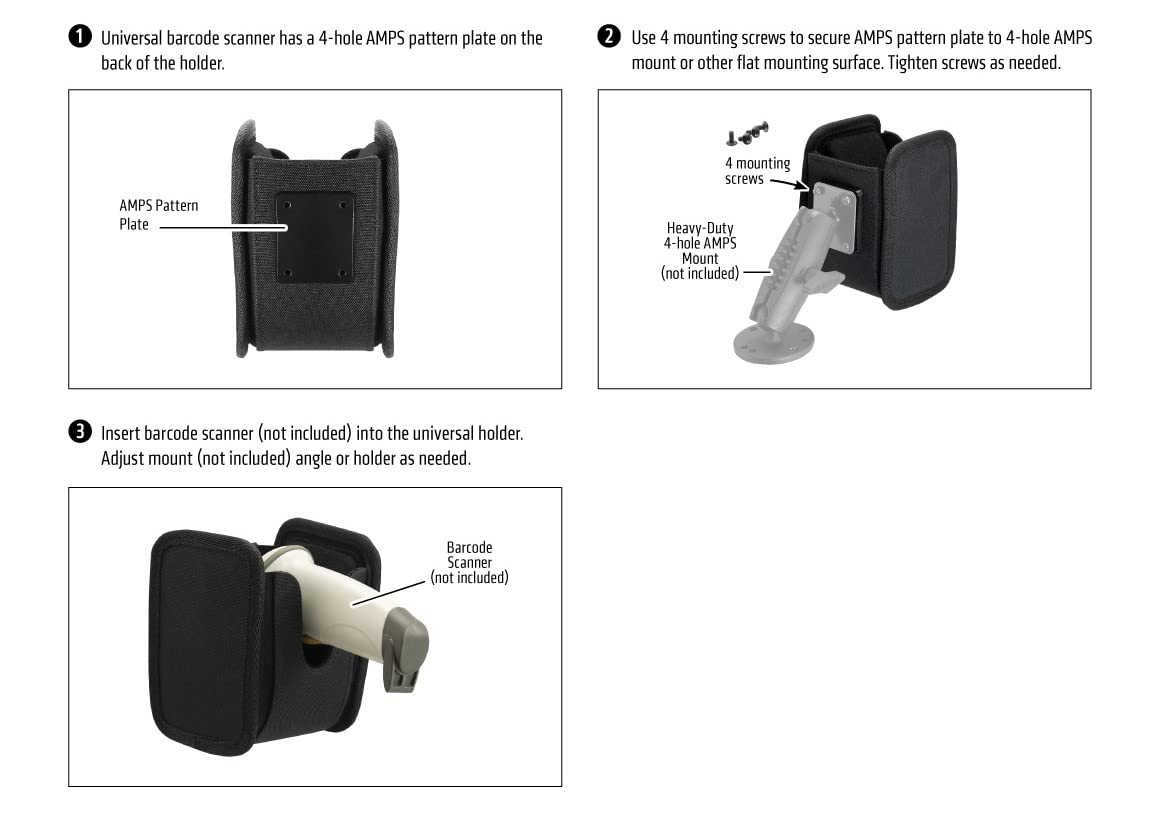 ARKON Mounts Universal Barcode Scanner Holder | Tough Polyester Construction | Zinc Alloy Plates for Longevity | 4-Hole AMPs Mount | Designed for Fulfillment Centers, Warehouses, and More | SPHLSTR