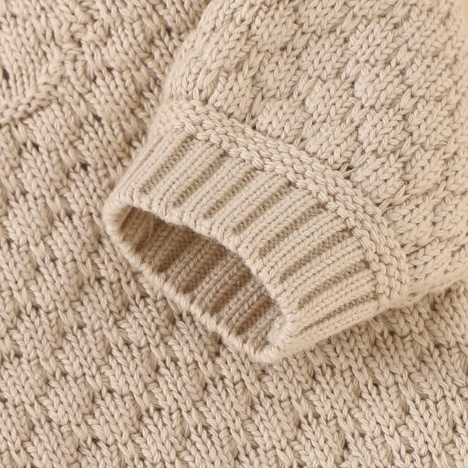mimixiong Cotton Baby Romper Newborn Baby Knitted Clothes Longsleeve Sweater Outfit for Boy and Girls with Warm Hat Set Camel