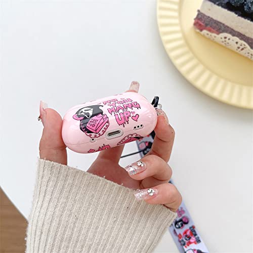 ashlvz15520 Scream Ghost Air pod pro Case/ 2nd Generation - Ghost face Air pod pro 2nd Generation Case Cover - Horror Funny Cool Case for Air Pod pro(2019) /pro 2(2022) Keychain (NO You/pro2 Pink)