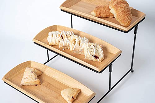 Nature's Kitchen Bamboo Wood Serving Tray Set for Dessert Coffee Appetizers, 3 Pack of 12 x 5.75 Inch Serving Platters