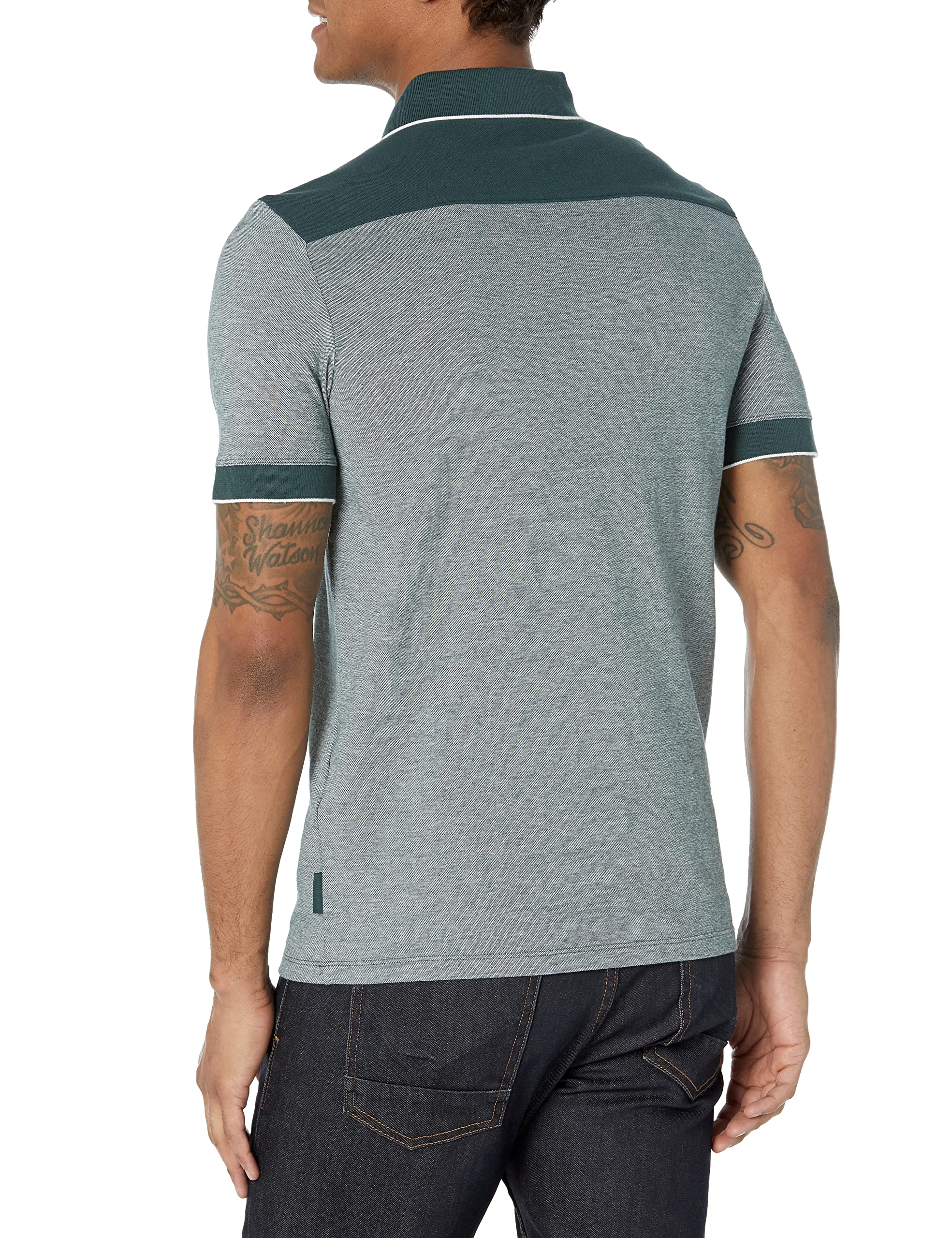 A | X ARMANI EXCHANGE Men's Heathered Pique Polo, Green Gables, Large