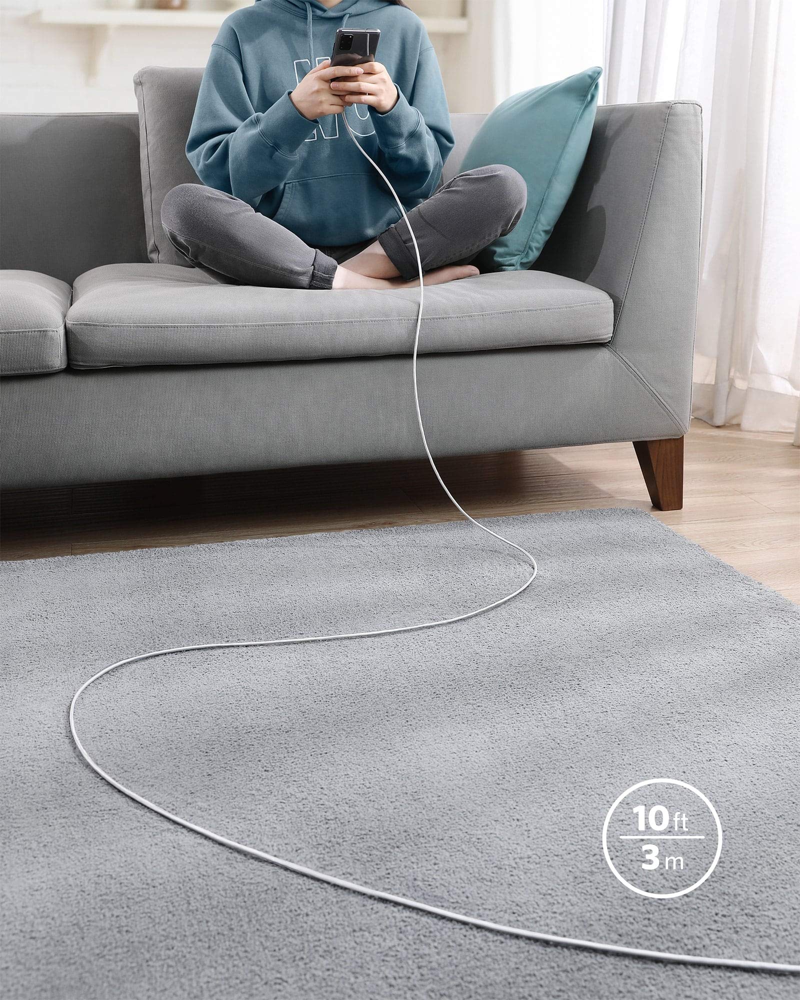 Anker Cable 100W 10ft, New Nylon USB C to USB C 2.0, Type C Charging Cable Fast Charge for MacBook Pro 2020, iPad Pro 2020, iPad Air 4, Galaxy S20, Pixel, Switch, LG, and More(Silver)