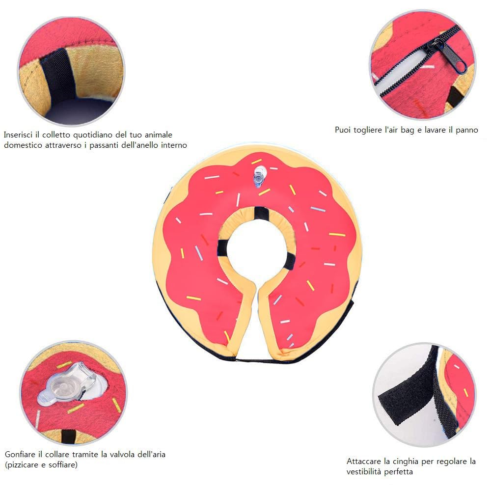 Inflatable Dog Cone Collar β Soft, Comfortable & Adjustable for Small Medium Large Dogs & Cats, Anti-Lick Recovery Donut E-Collar for After Surgery (Pink Donut, XS)