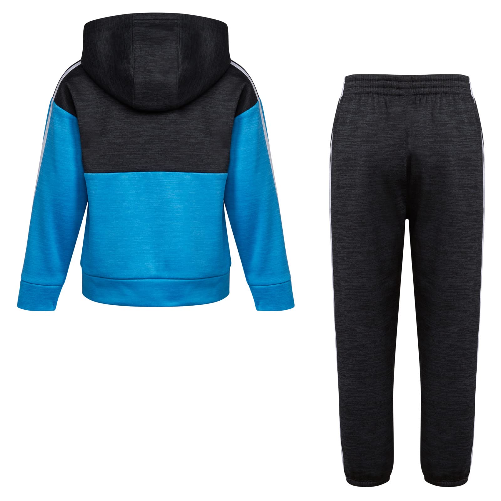 adidas Boys' Long Sleeve Color Block Mélange Fleece Jacket Set, Black Heather with Blue, 7