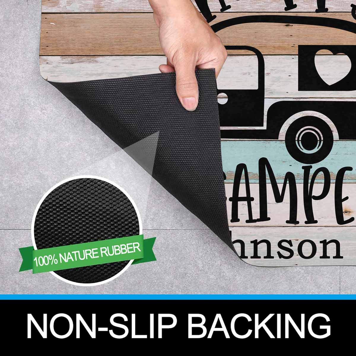 Artsadd Custom Your Family Name Doormat Personalized Camper Funny Door mat,Happy Camper, 24 x 16 Inches Indoor Outdoor Welcome Rug Rv Decor for Garden Kitchen Bedroom