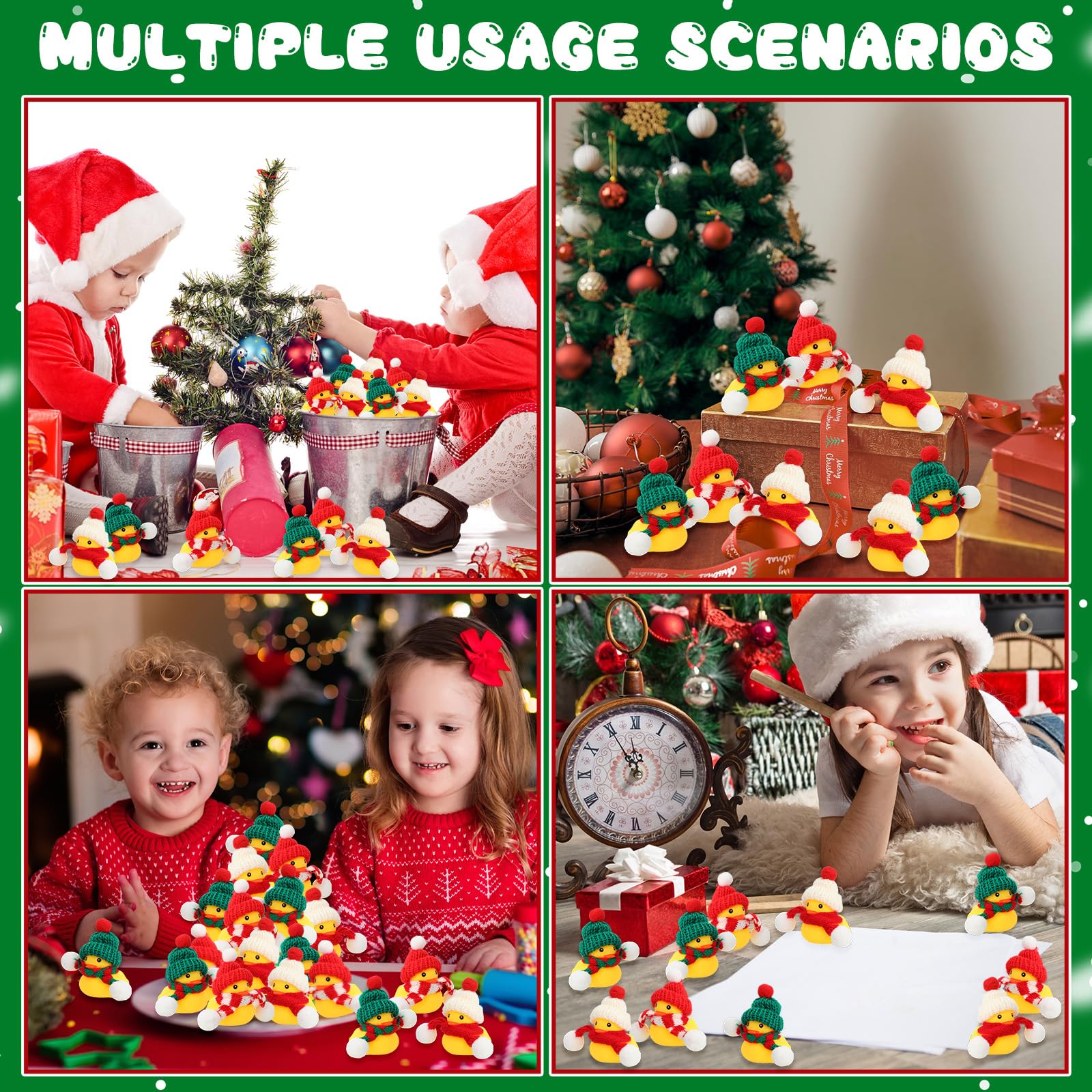 48 Pcs Christmas Rubber Ducks 2 Inch Mini Christmas Ducks Bath Toys Xmas Party Decorations Holiday Rubber Ducks with Drawstring Gift Bag for Boy Girl Holiday Class Prizes(Assorted Style)