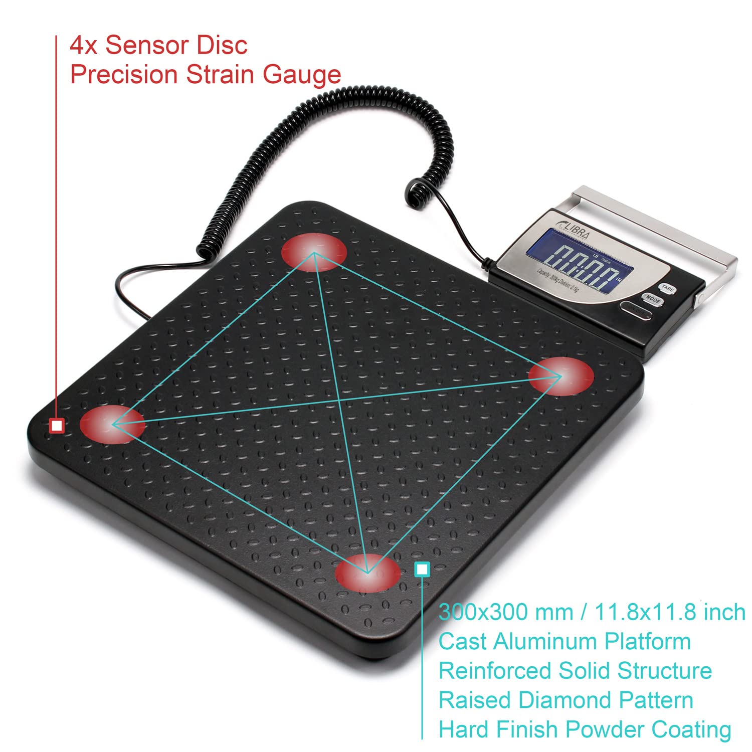 660 lb (300 kg) Digital Heavy Duty Postal Shipping Scale, Cast Aluminum Pan, Backlit LCD, AC Adapter, Multi Weight Unit, Capacity: Max 300 kg (660 lb), Min 0.5 kg (1.1 lb), Division 0.1 kg / 0.1 lb