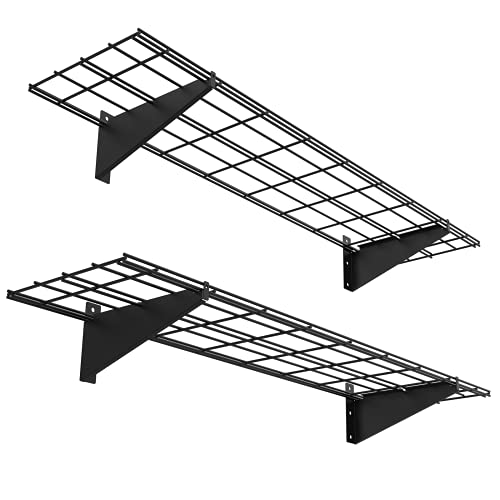 Qualward 2 Pack Garage Metal Shelving 1Γ4ft 12-inch-by-48-inch Wall Mounted Shelf Garage Storage Rack Heavy Duty, Black