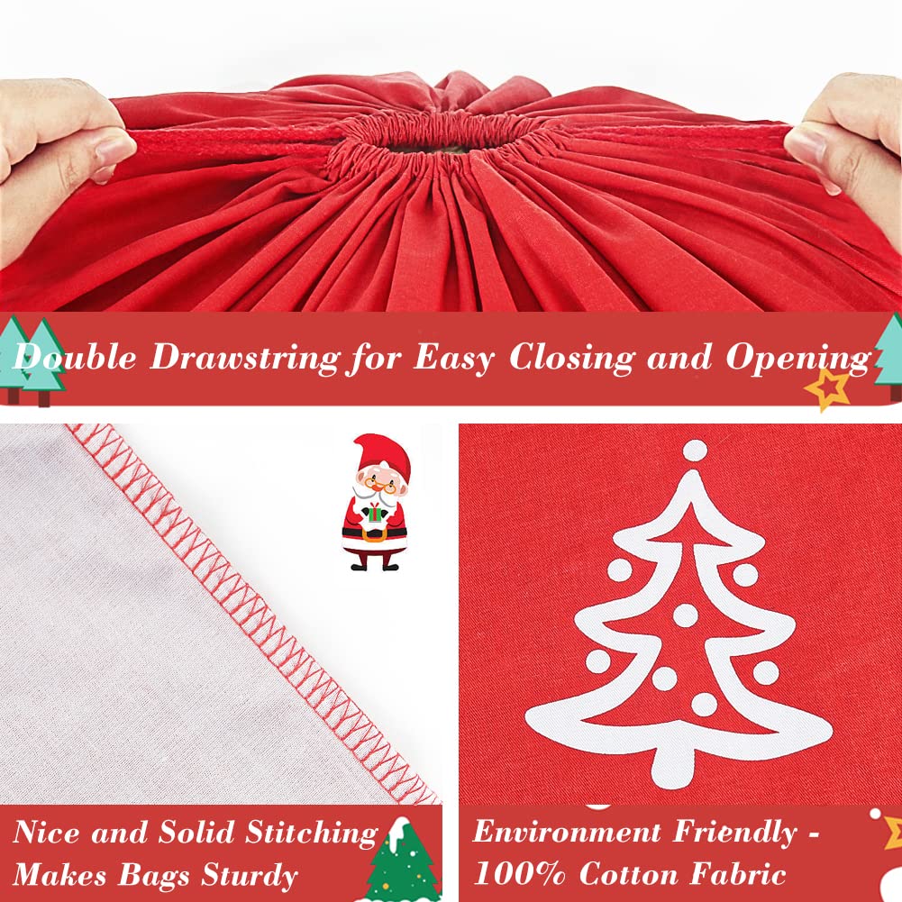 HRX Package Large Cotton Christmas Bag, 32x28 inch Fabric Drawstring Santa Sack, Reusable Cloth Wrapping Bag with Gift Tag for Xmas Presents