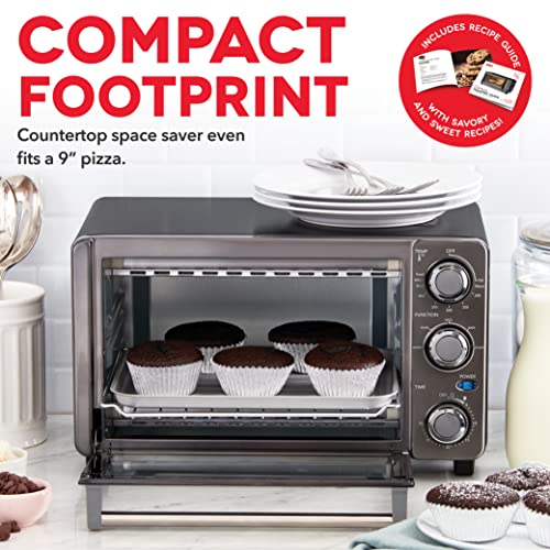 Dash Express Countertop Toaster Oven with Quartz Technology, Bake, Broil, and Toast with 4 Slice Capacity and Pizza Capability – Black