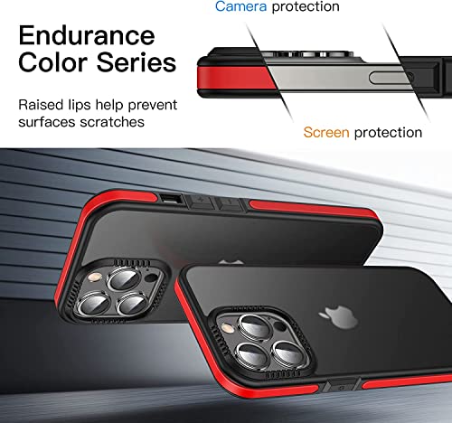 Casus Shockproof Translucent Matte Hard Back Cover with Soft Silicone Grip Frame Slim Thin Designed for iPhone 14 Pro Max Case (2022) - Red|Black