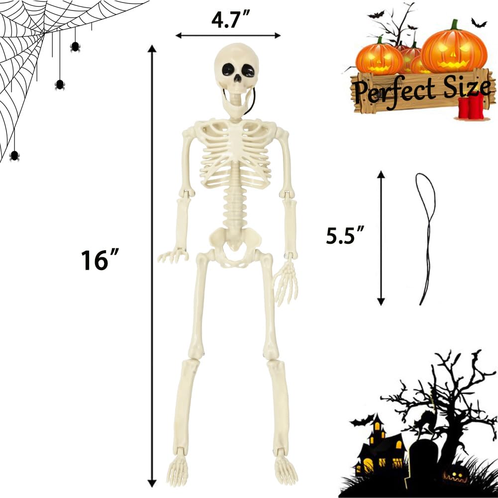 4 Packs Posable Halloween Skeleton, Full Body Skeleton Decoration Movable Posable Joints Skeletons, Scary Plastic Skeleton Halloween Skull Decor for Yard Garden Lawn Haunted House Graveyard Props