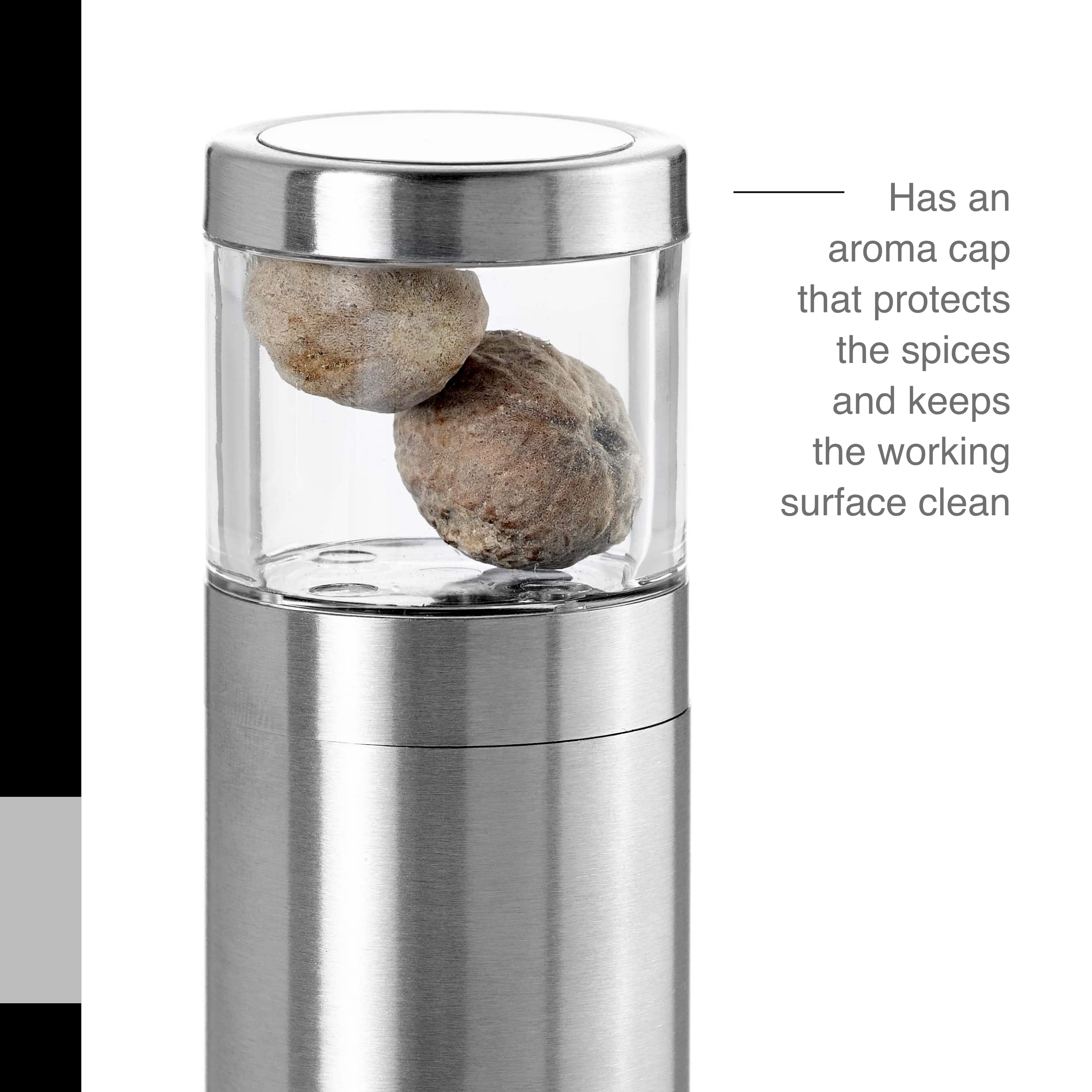 Adhoc Muskatino Nutmeg Mill Spice Grinder | Stainless Steel/Acrylic | Aroma Cap, Compact