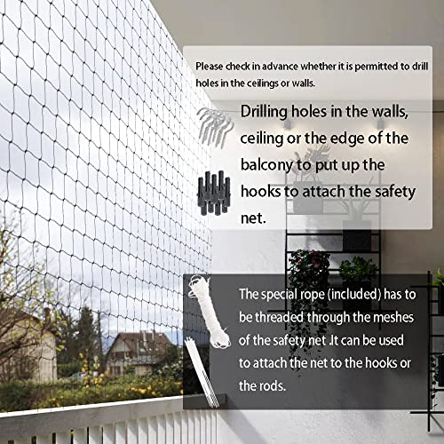 Cat Balcony Net Cat Netting Balcony Rail Net Cat PET Balcony Anti Fall Netting Cat Fence Nets Transparent Nylon Pet Mesh Fence Anti Fall Netting for Balcony Window Stairs (10 * 13ft, Black)