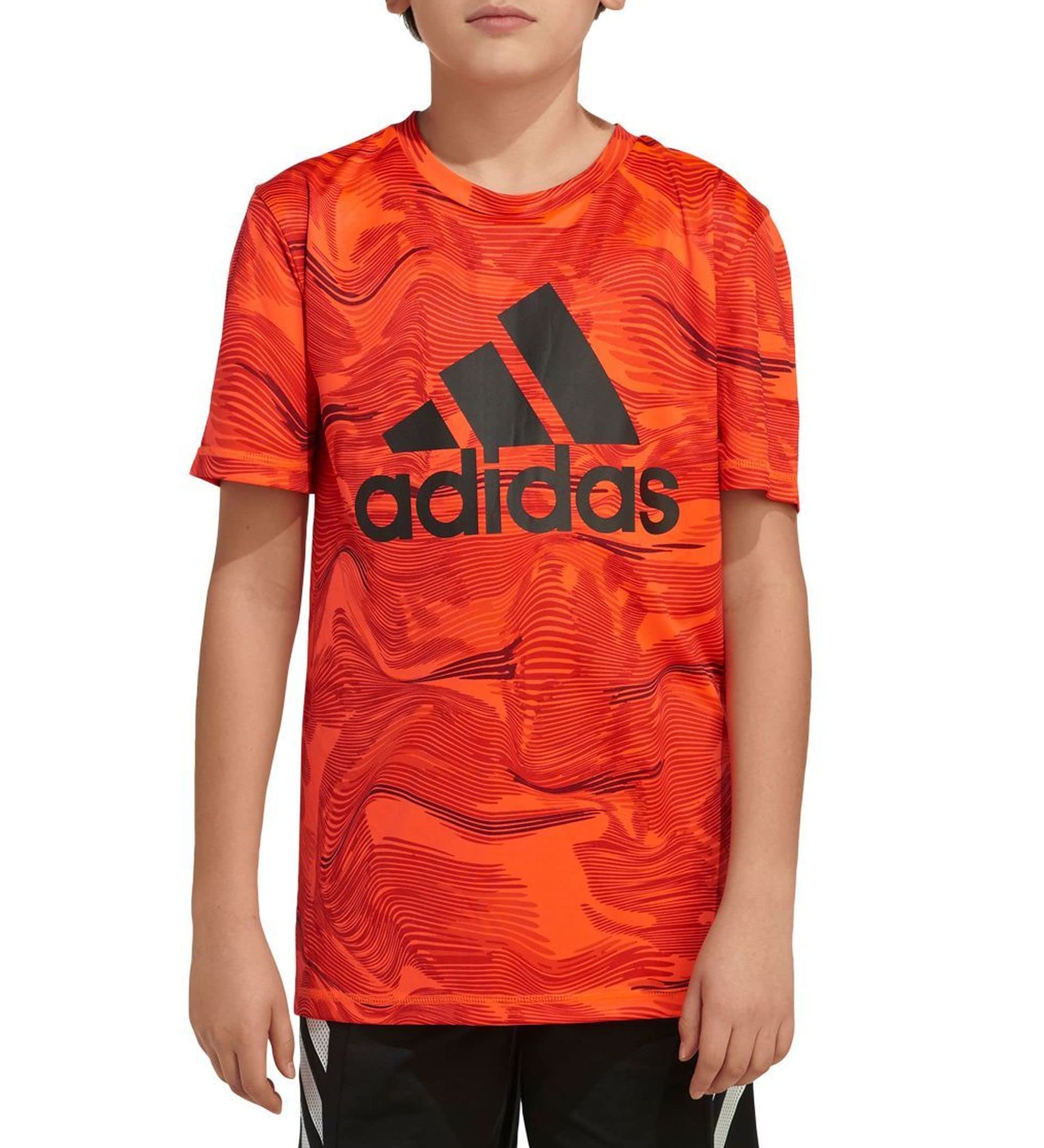 adidas Boys' Short Sleeve Warped Camo Allover Print Tee (Large, Solar Red)
