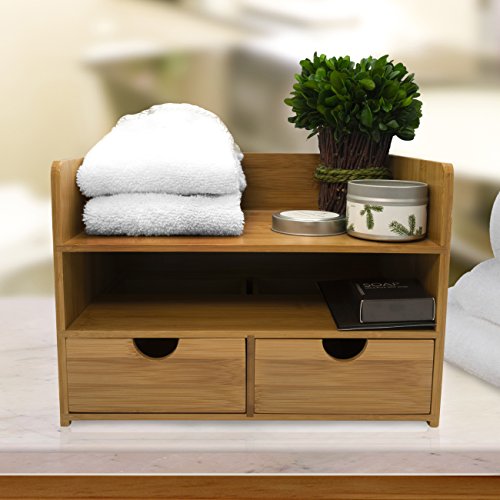 Sorbus Desk Organizer - 3-Tier Tabletop Bamboo Desk Organizers and Accessories – Mini Desktop & Countertop Organization and Storage with Drawers & Shelf for Office, Makeup Vanity, No Assembly Required