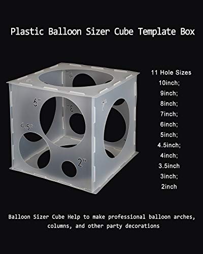 Aoibrloy 11 Holes Plastic Balloon Sizer Box Cube, Balloon Size Measurement with 200Pcs Balloon Glue Point for Balloon Decorations, Balloon Arches and Balloon Columns