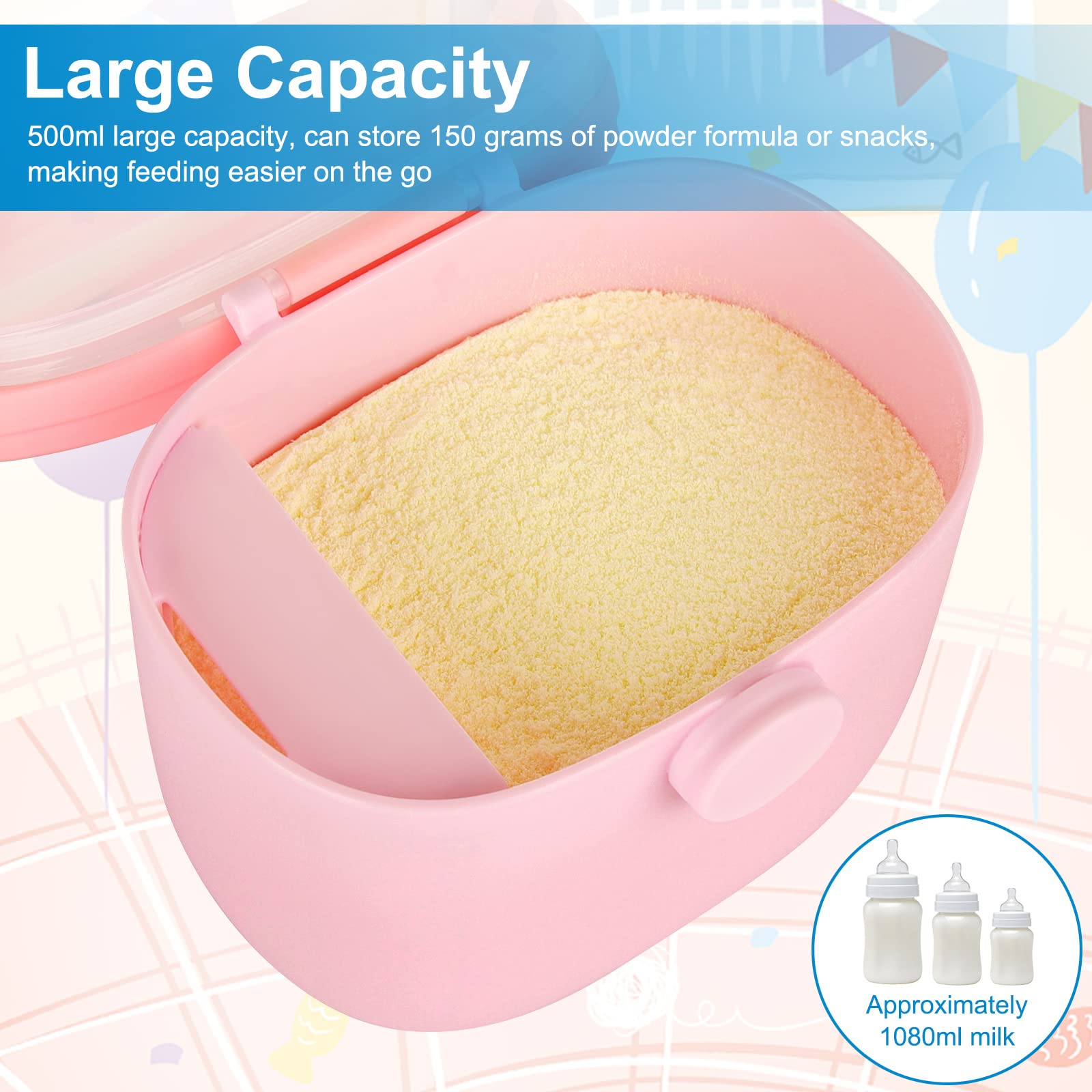 Accmor Baby Formula Dispenser, Portable Formula Container for Travel, Milk Powder Formula Dispenser with Carry Handle Scoop, Formula Dispensers Hold 8.8oz/250g Formula, Pink
