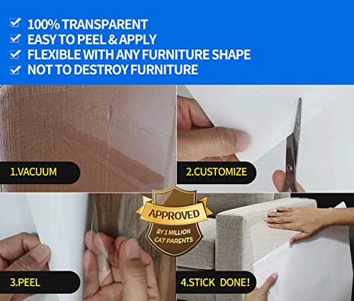 Anti Scratch Furniture Protectors from Cats - 10 Pack Cat Scratch Deterrent Tape Self Adhesive, Clear Plastic Cat Couch Protector for Sofa, Door (6 pcs 17" L 12" W + 4 pcs 17" L 6" W + 50 Pins)…