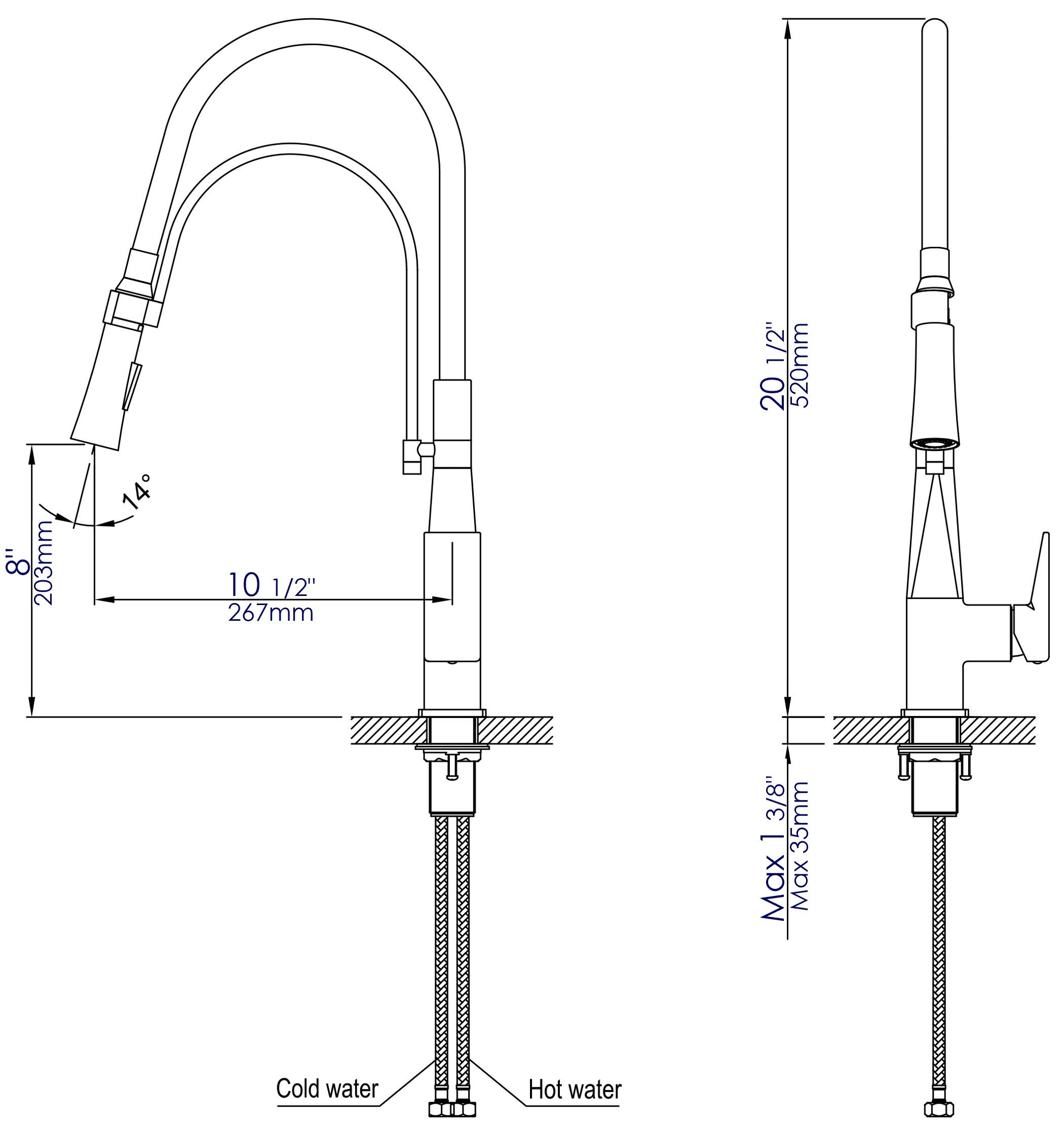 ALFI brand ABKF3023-BN Kitchen Faucet, 20.5"H, Brushed Nickel