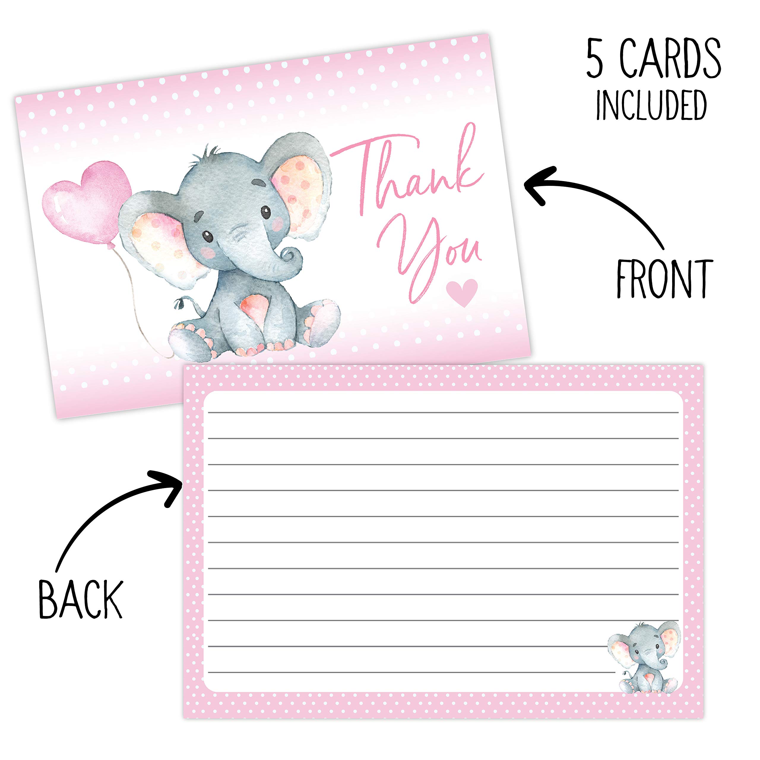 Your Main Event Prints Pink Elephant Baby Shower Thank You Cards, 50 Pieces