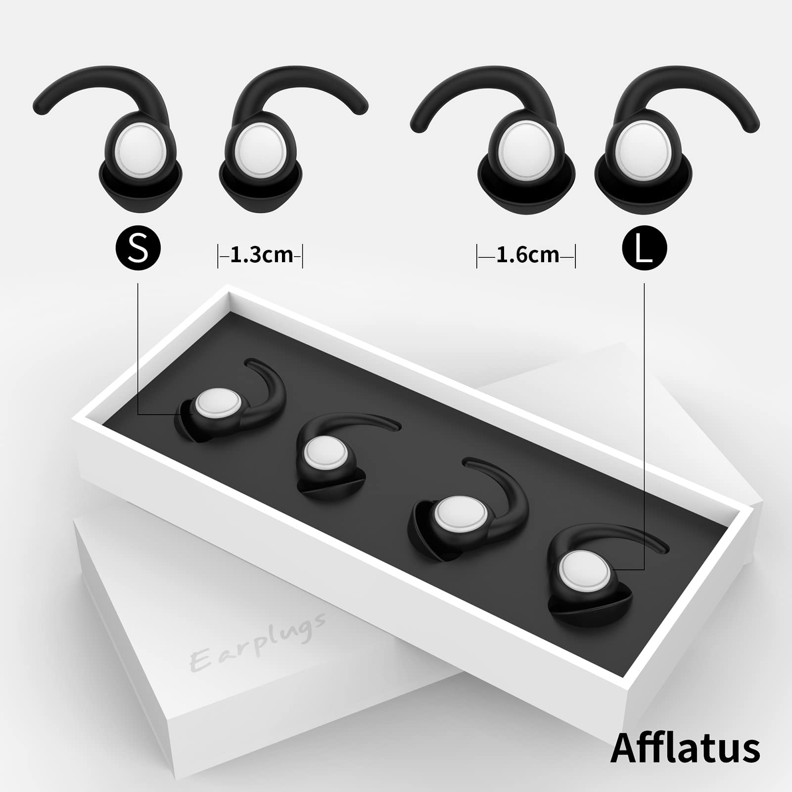 Afflatus Ear Plugs for Sleeping Noise Cancelling, 2 Pairs (S+L) Comfortable Reusable Noise Reduction Ear Plugs, Earplugs for Sleep, Snoring (Pure Black)